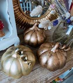 Měděná antik skleněná dekorace dýně Pumpkin - Ø 15*16 cm