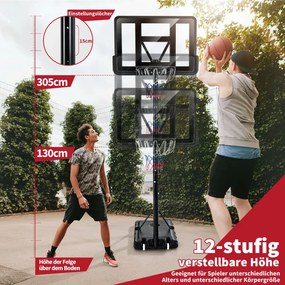 Costway Basketbalový stojan 130–305 cm se sítí a 2 koly, výškově nastavitelná