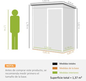 Outsunny venkovní pozinkovaný zahradní domek 1,37 m², 163 x 90 x 179 cm (šířka x hloubka x výška) – uzamykatelné dveře, větrací otvory, úložný prosto…