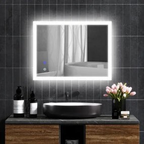 kleankin LED koupelnové zrcadlo, podsvícení, dotyková funkce, funkce paměti, proti zamlžení, 80 x 60 cm