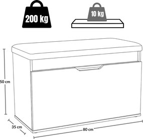 Botník s sedákem a úložným prostorem SOTO, 80 x 50 x 35 cm, černá