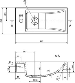 Sapho Ariana SM016 umyvadlo 50 x 25 cm pravé
