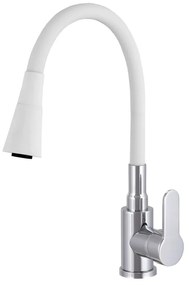 Gamma Flex 3000, stojánková dřezová baterie s flexibilním ramenem, bílá matná-chromová, GMA-BFX-3000WH