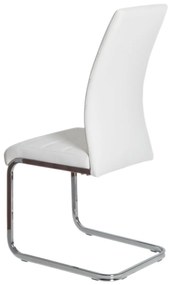 AUTRONIC Jídelní židle, potah bílá ekokůže, kovová pohupová podnož, lesklý chrom