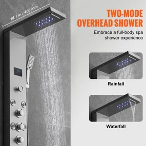 věžový sprchový panelový systém 6 režimů Vodní elektřina LED Nerezová ocel