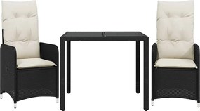 3dílný zahradní bistro set s poduškami černý polyratan 3276987