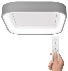 SOLIGHT LED stropní světlo čtvercové Treviso, 48W, 2880lm, stmívatelné, dálkové ovládání, šedá