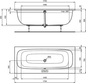 Ideal Standard i.life - Obdélníková vana DUO 170x75 cm, bílá T476301