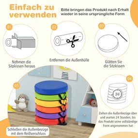 Costway Sada 6 dětských kulatých podsedáků, podlahových polštářů s rukojetí