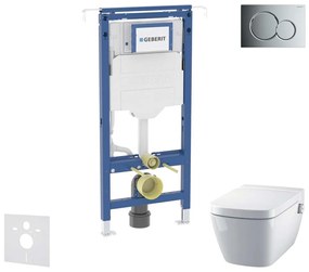 Geberit Duofix - Set předstěnové instalace, klozetu a sedátka Tece One, tlačítka Sigma01, Rimless, SoftClose, lesklý chrom SANI11CT1100