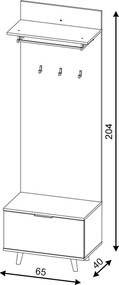 Předsíňová stěna Nordic 65 cm dub Evoke/grafit