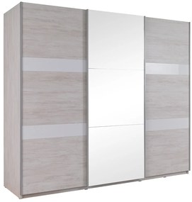 Prostorná šatní skříň DENVER 250 cm - dub bílý/bílý lesk