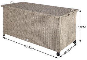 Zahradní úložný box, polyratan, kolečka, 117 x 53 x 60 cm, krémový 106707