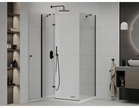 Mexen Roma sprchový kout s otočnými dveřmi 80 x 90 cm, Průhledné, Černá + sprchová vanička Flat, Bílá - 854-080-090-70-00-4010B