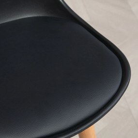 HOMCOM Sada 2 vysokých kuchyňských barových židlí, výška sedáku 69 cm, čalouněné PU s opěrkou a dřevěnými nohami pro jídelnu, černé