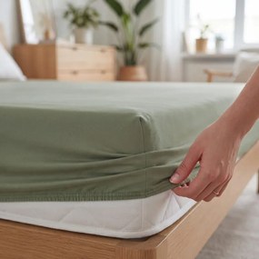 SCANquilt napínací prostěradlo JERSEY ELASTIC LYCRA khaki výška matrace do 30 cm 90 x 200 cm