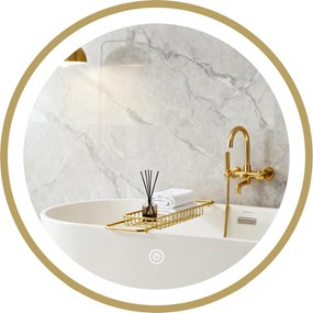 HOMCOM LED koupelnové kulaté zrcadlo 40 cm, nástěnné osvětlené zrcadlo se 3 barevnými teplotami, stmívatelné, zlaté