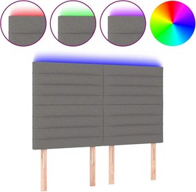 Čelo postele s LED tmavě šedé 144x5x118/128 cm textil 3122563