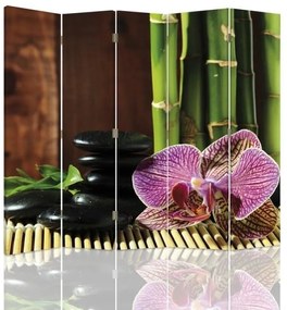 Ozdobný paraván Zen Orchid Bamboo - 180x170 cm, pětidílný, obustranný paraván 360°