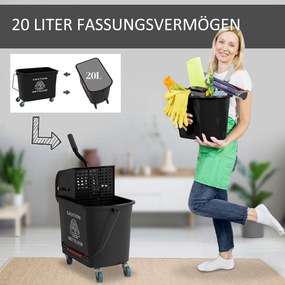 HOMCOM Úklidový vozík Úklidový kbelík 20 l vozík na mop s lisem 2 přihrádky Černá barva