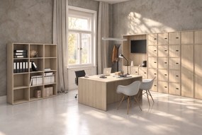 Kancelářská skříň FRAME, nízká, 6x dveře, 1299 x 450 x 881 mm, mechanický kódový zámek, dub přírodní