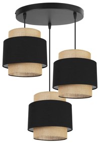 Závěsné svítidlo Boho, 3x jutové/černé textilní stínítko, o
