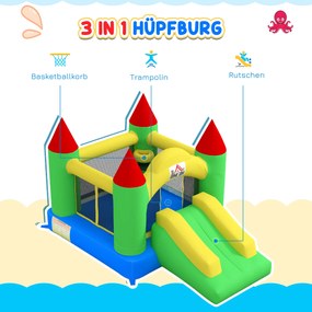 HOMCOM nafukovací skákací hrad foukačka dětský skákací hrad hrací skluzavka trampolína bezpečnostní síť 3-10 let Oxford 300x180x160cm | Aosom