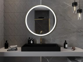 Mexen Esso, kulaté LED podsvícené koupelnové zrcadlo 90 cm, 6000K, topná podložka proti zamlžování, zlatý rám, 9825-090-090-611-50