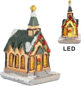 Dekorace malinký svítící béžový domek kostel Manon LED - 5*5*5 cm