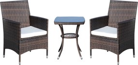 Outsunny Poly Rattan Zahradní Nábytek Set, Zahradní Lounge Balkonový Nábytek pro 2 Osoby, 3-Dílná Sedací Souprava, 2 Křesla, Stůl, Polstrování, Zahrad