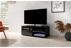 VIVALDI Televizní stolek MOON 100 cm černý/černý lesk s osvětlením LED