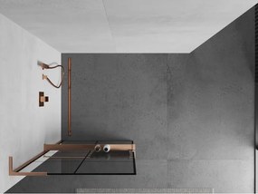 Mexen Kioto+ L, sprchová zástěna Walk-In s poličkou a věšákem 70 x 200 cm, 8mm čiré sklo černý vzor, ​​měděný matný profil, 800-070-123-65-77