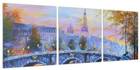 Obraz malované krajiny s Eiffelovou věží (90x30 cm)