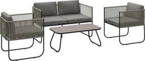 Zahradní nábytek Outsunny z poly rattanové lounge sady se sofa, křeslem, stolem a polštáři pro 4 osoby – odolná sedačka pro zahradu a balkon, hnědá +