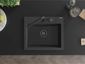 Mexen Oscar, 1-komorový granitový dřez 580x490x205 mm, černá skvrnitá, 6519581000-76-B
