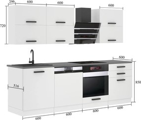 Kuchyňská linka Belini Premium Full Version 240 cm bílý mat s pracovní deskou MADISON  TOR MADISON/0/WT/WT/B/B1