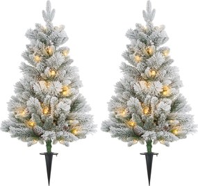 HOMCOM Vánoční stromek s LED osvětlením, sada 2 ks, 107 cm, šišky, červené bobule, nehořlavý, zelená/bílá