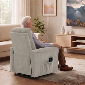 HOMCOM elektrické křeslo s asistencí při vstávání s vibrační masáží a teplem, elektrické relaxační křeslo, nastavitelná opěrka zad, chenille, šedé