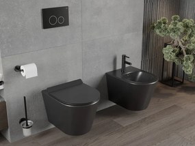 Mexen Rico závěsné wc Rimless s toaletním sedátkem Slim z duroplastu, černá matná - 30720185