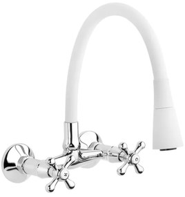 Invena Roma, nástěnná baterie s elastickým ramenem 150mm, bílá-chromová, INV-BC-24-E2S-L