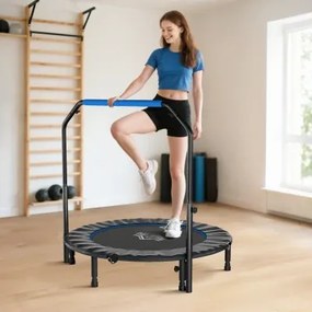 HOMCOM Fitness trampolína pro dospělé Ø122 cm, skládací trampolína s 4stupňově nastavitelnou rukojetí, černá a modrá
