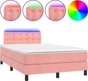 Box spring postel s matrací a LED růžová 120x200 cm samet 3134638