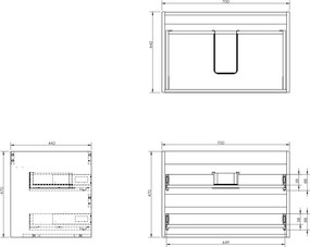 Mexen Rivel, koupelnová skříňka pod umyvadlo 70 cm s horní deskou, 2 zásuvky, drážkovaná, ořech, 91A20-07047-2-BFFC86
