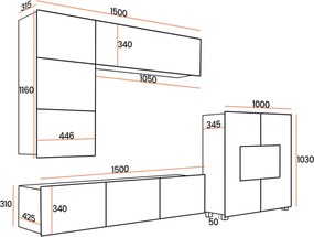 GAB Obývací stěna LORONA 3, Bílá 150 cm