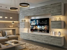 Obývací stěna Belini Premium Full Version  šedý antracit Glamour Wood+ LED osvětlení Nexum 49  NEX 3/0/W/GW1/0/0/PP