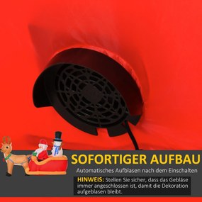HOMCOM Vánoční dekorace Nafukovací Santa Claus venkovní vánoční dekorace, sáně, včetně ventilátoru, 1,8 m, červená + hnědá