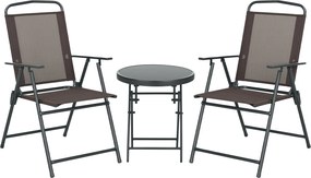 Outsunny 3dílná kovová bistro souprava odolná vůči povětrnostním vlivům se skládacím skleněným stolem, zahradní židle, venkovní nábytek na balkon | Ao