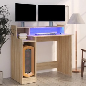 Psací stůl s LED světly dub sonoma 97x45x90 cm kompozitní dřevo