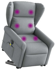Elektrické zvedací masážní polohovací křeslo světle šedé textil 3303404