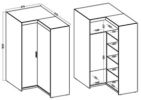 Šatní skříň ELENA 2D NAR rohová | 97,8x97,8 cm | bílá